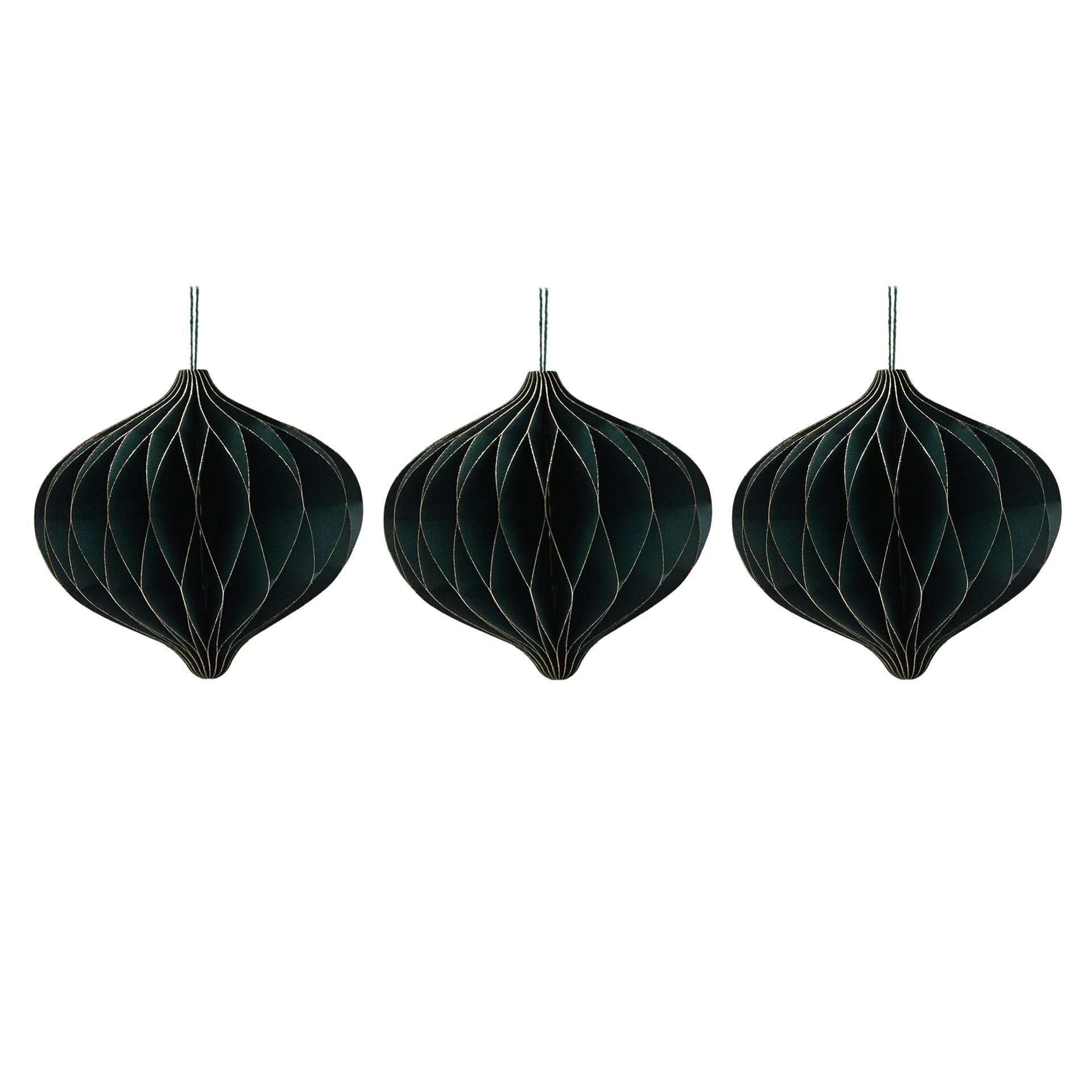 Dark Green Set of 3 Paper Shaped Baubles with Gold Edge - 9cm – DK ...