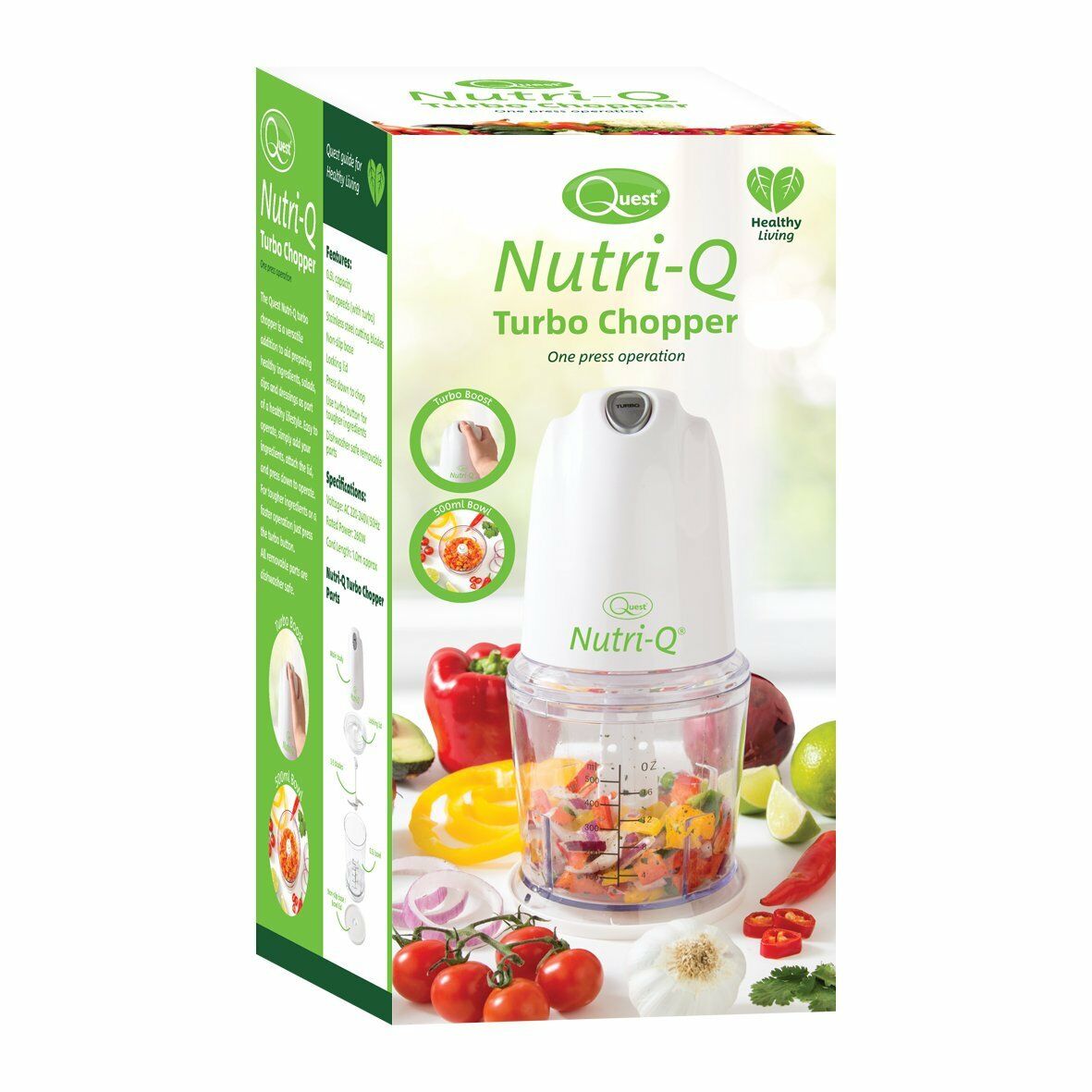 Nutri-Q by Quest Mini Food Chopper with 0.5L Bowl, 2 Speeds with Turbo ...